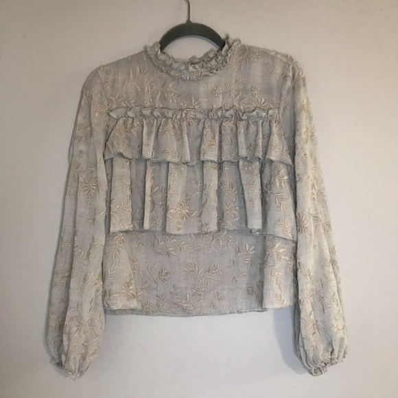Zara | Tops | Zara Embroidered Ruffle Top Floral | Poshmark